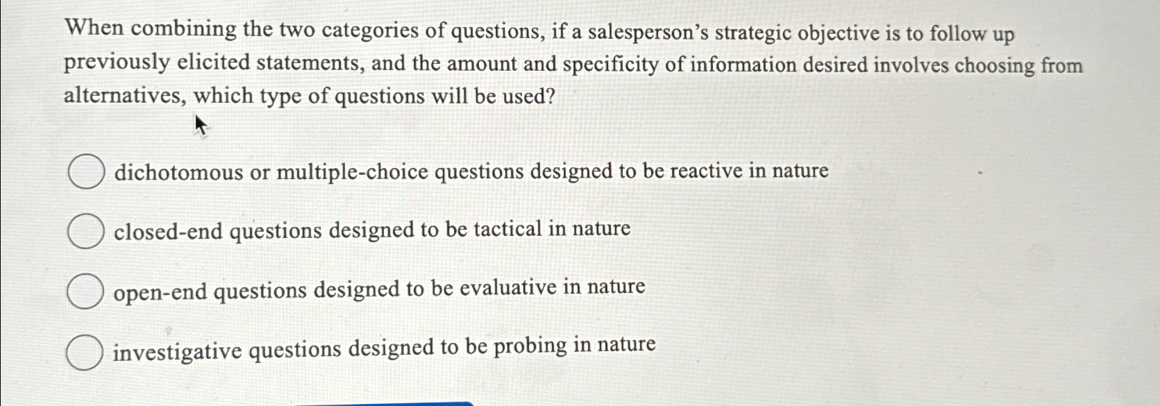 Solved When combining the two categories of questions, if a | Chegg.com