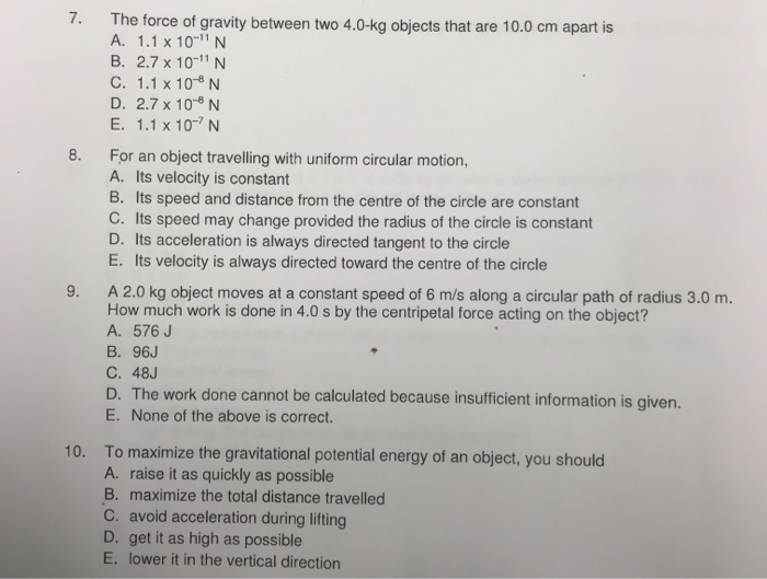 Solved The force of gravity between two 4.0-kg objects that | Chegg.com
