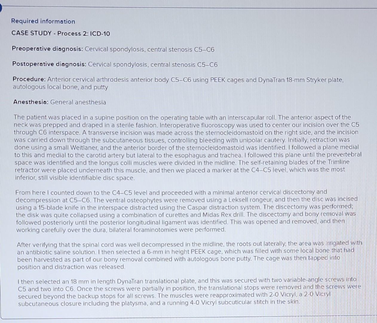 Solved CASE STUDY - Process 2: ICD-10 Preoperative | Chegg.com