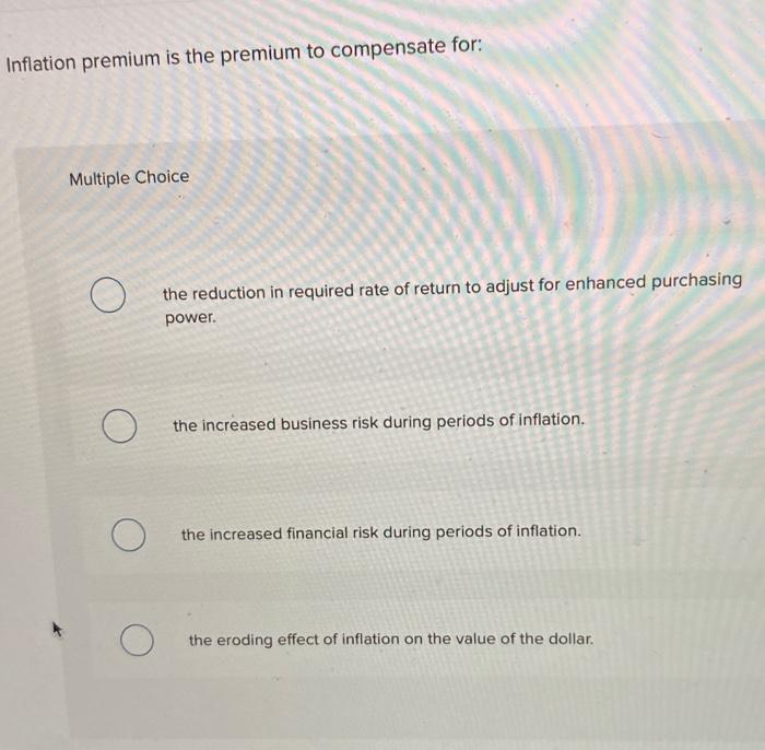 Solved Inflation premium is the premium to compensate for: | Chegg.com