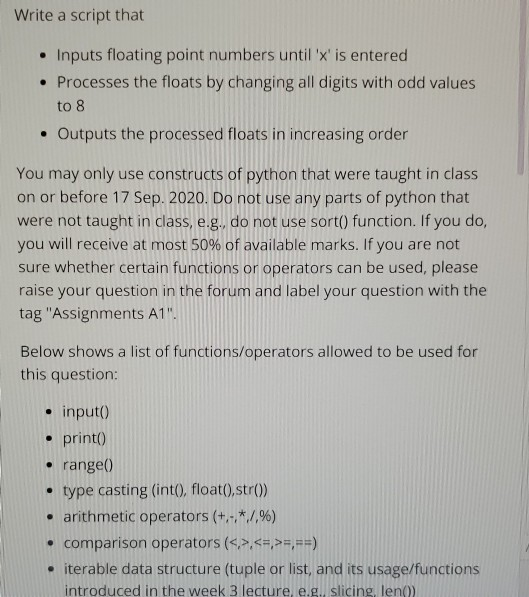 Solved Write a script that • Inputs floating point numbers | Chegg.com