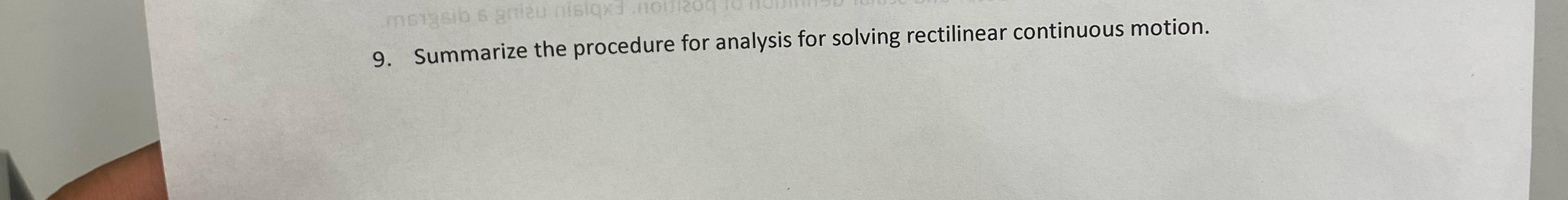 Solved Summarize the procedure for analysis for solving | Chegg.com