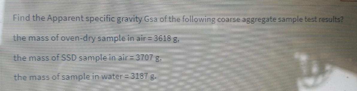 Solved Find the Apparent specific gravity Gsa of the | Chegg.com