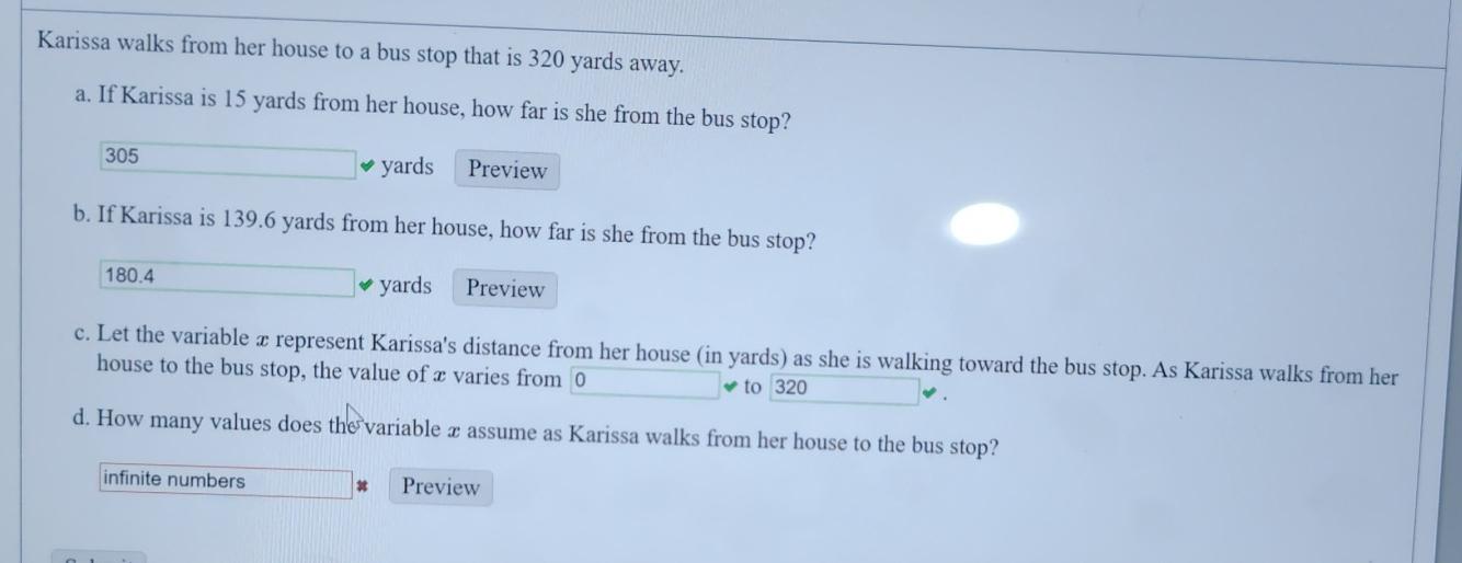 Solved Karissa walks from her house to a bus stop that is | Chegg.com