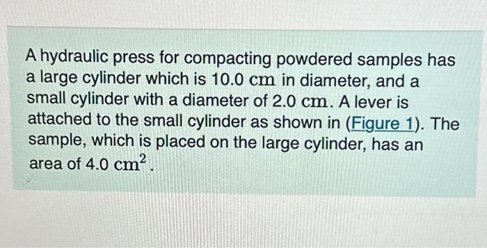 Solved A hydraulic press for compacting powdered samples has | Chegg.com
