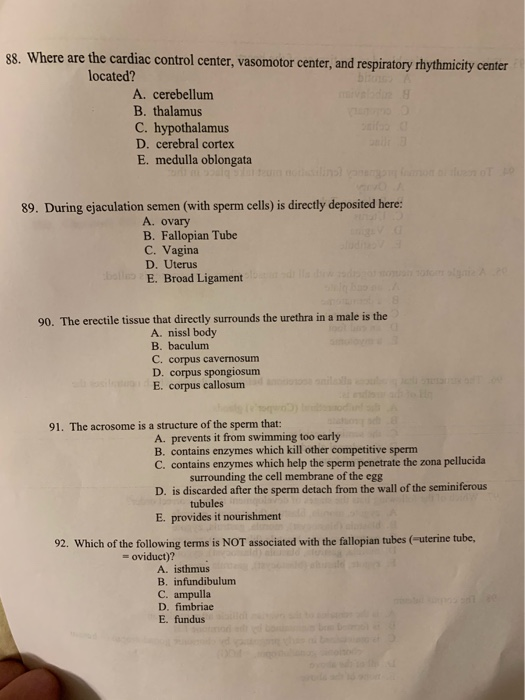 Solved 88. Where are the cardiac control center, vasomotor | Chegg.com