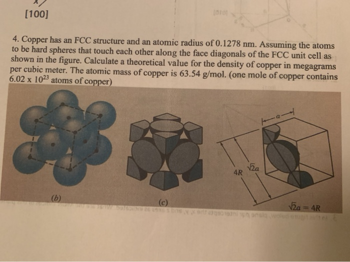 Solved [100] 4. Copper has an FCC structure and an atomic | Chegg.com
