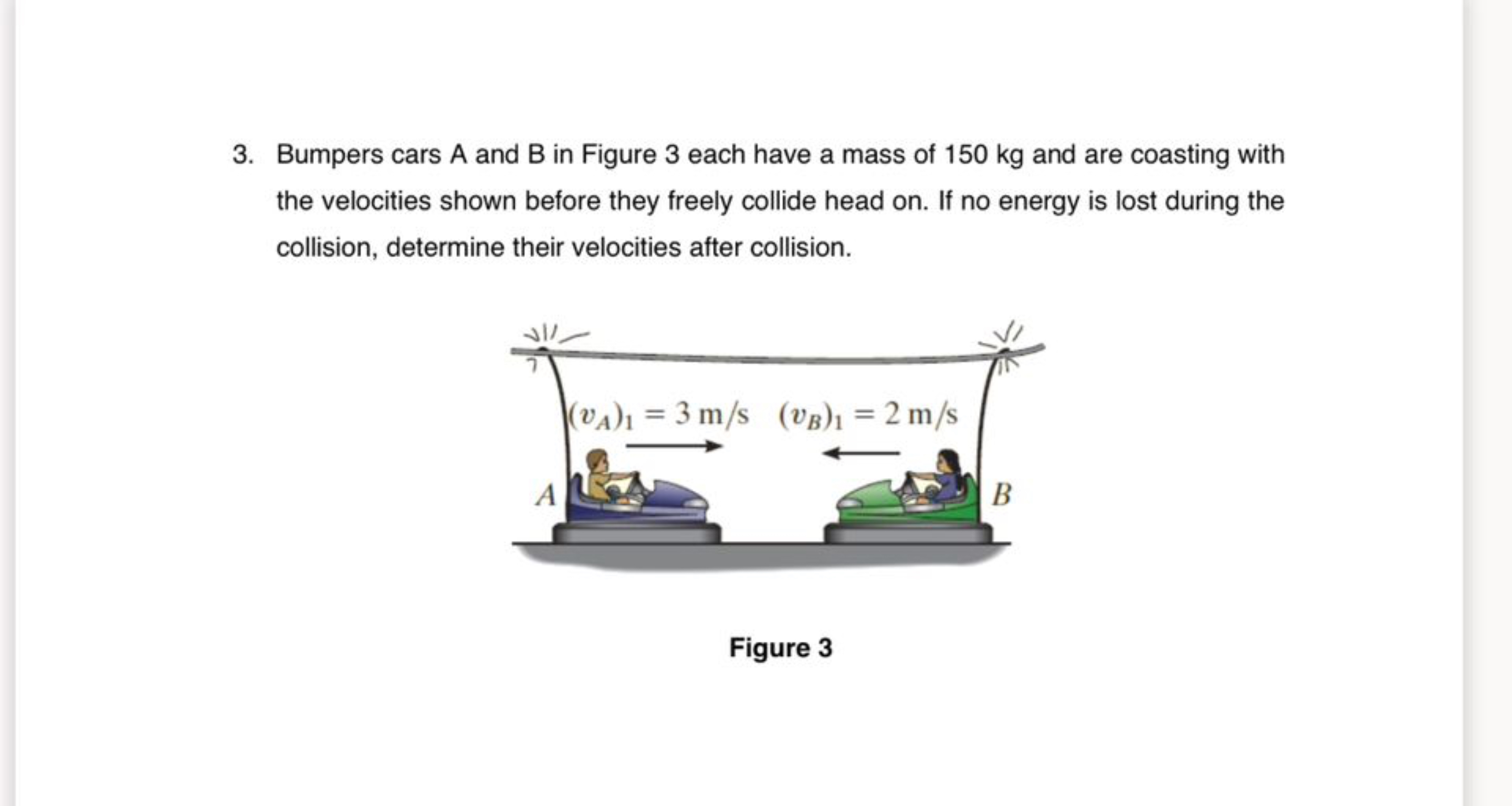 Solved Bumpers cars A and B ﻿in Figure 3 ﻿each have a mass | Chegg.com
