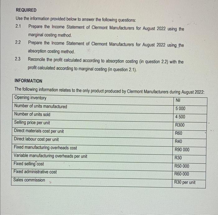 Solved REQUIREDUse the information provided below to answer | Chegg.com