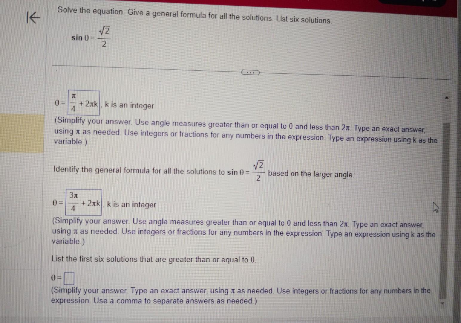 Solved Solve the equation. Give a general formula for all | Chegg.com