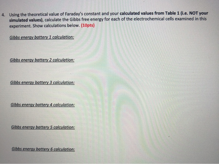 Solved 4. Using the theoretical value of Faraday's constant | Chegg.com