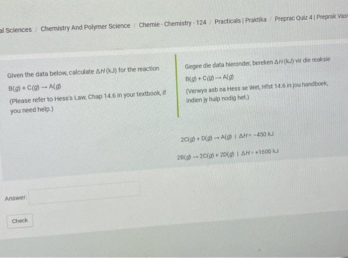 Solved Given the data below, calculate H( kJ) for the | Chegg.com