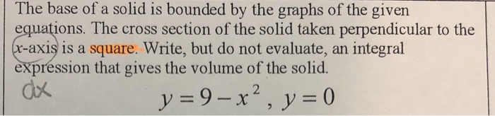 Solved The base of a solid is bounded by the graphs of the | Chegg.com