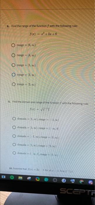 Solved 8. Find the range of the function with the following | Chegg.com
