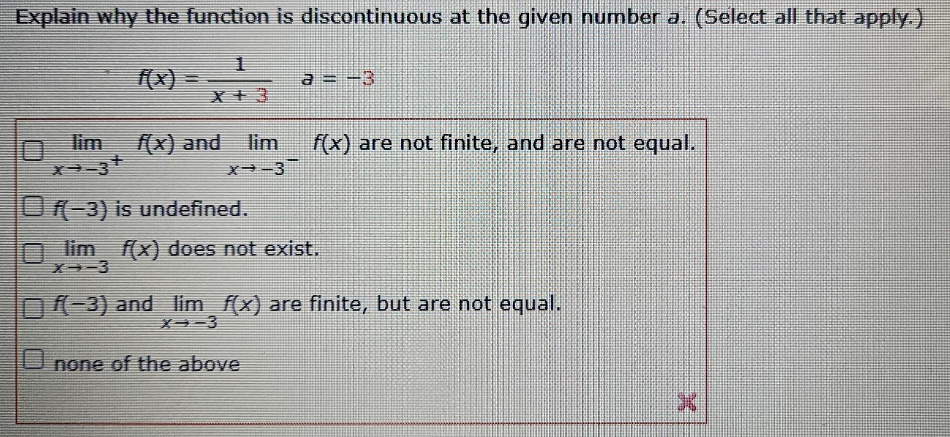 Solved Explain why the function is discontinuous at the | Chegg.com