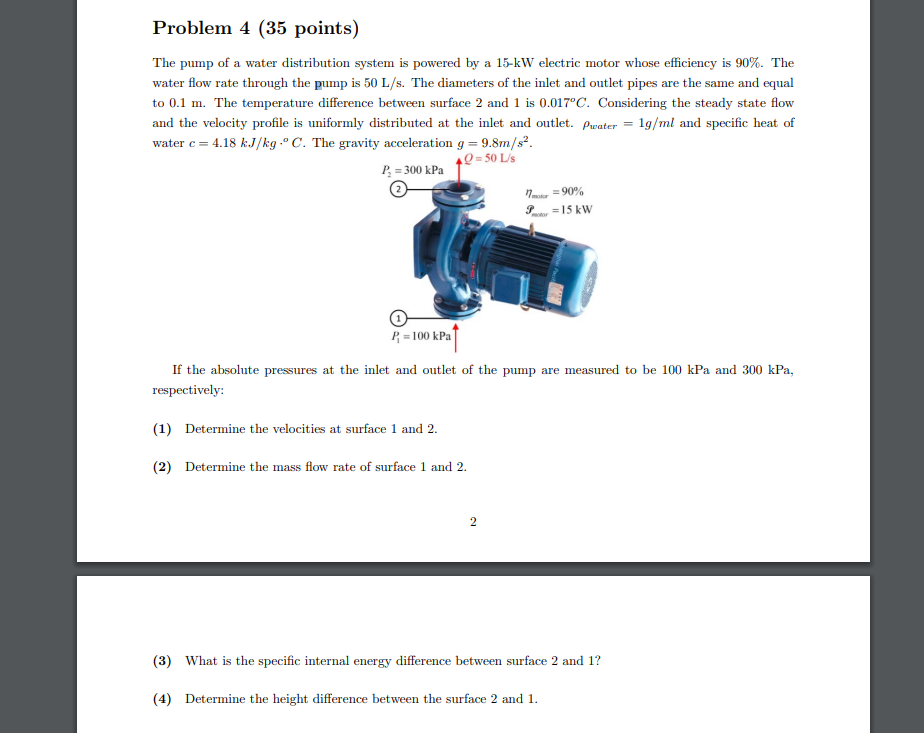 Solved Problem 4 (35 ﻿points)The pump of a water | Chegg.com