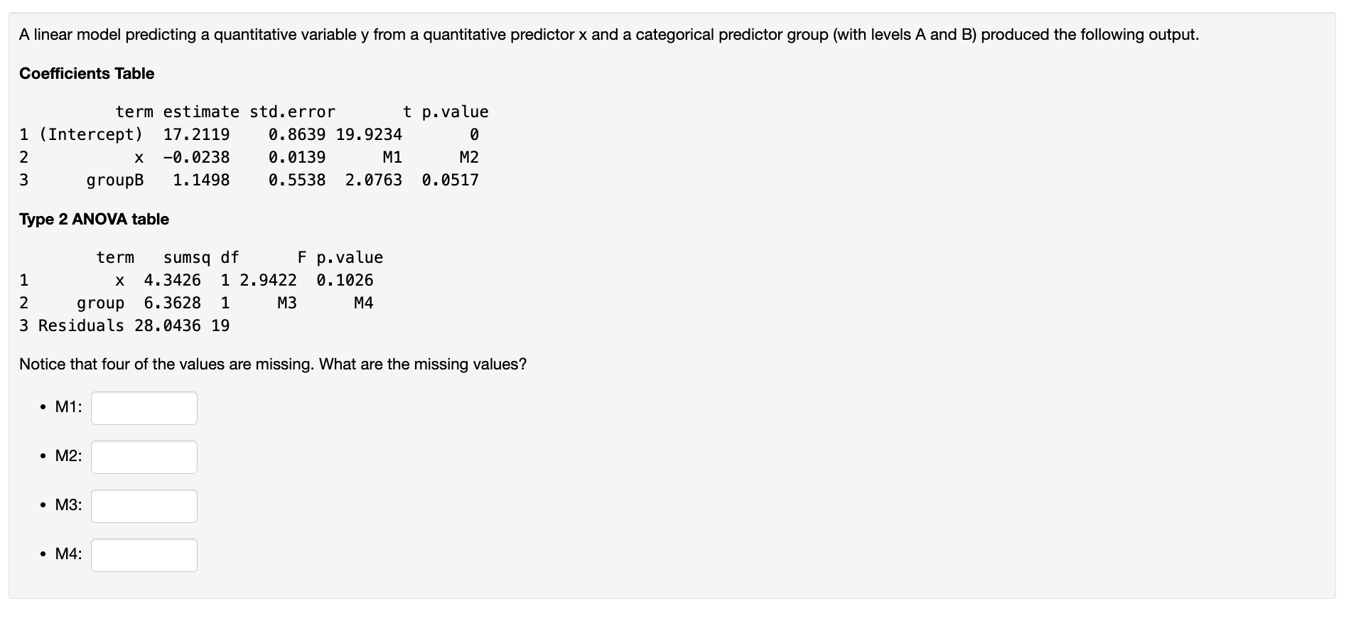 Solved A linear model predicting a quantitative variable y | Chegg.com