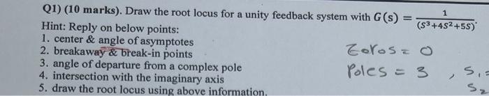 Solved Q1) (10 marks). Draw the root locus for a unity | Chegg.com