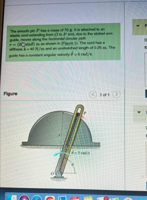 The smooth pin P has a mass of 70 g. It is attached | Chegg.com
