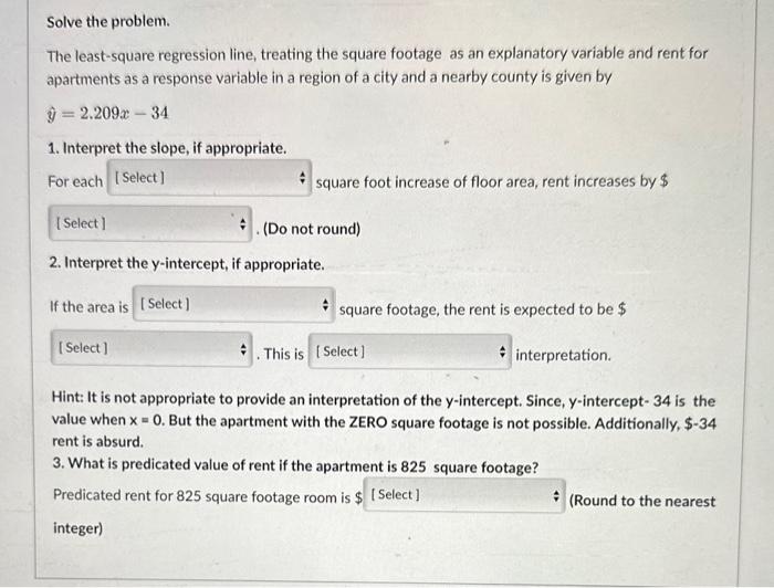 Solve the problem. The least-square regression line, | Chegg.com