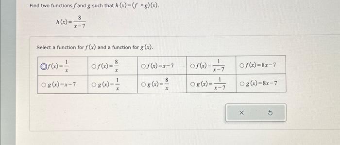 Solved Find two functions f and g such that h(x)=(f∘g)(x). | Chegg.com