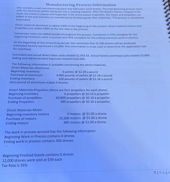 Solved Manufacturing Process Information Dan started a small | Chegg.com
