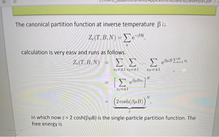 Solved examples.pdf The canonical partition function at | Chegg.com