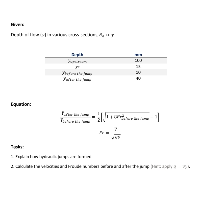 Solved Given:Depth of flow (y) ﻿in various cross-sections, | Chegg.com