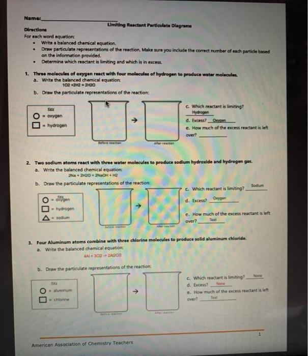 Solved . . Name: Limiting Reactant Particulate Diagrams | Chegg.com