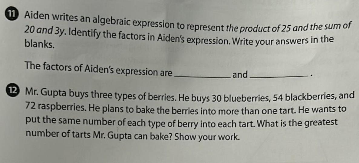 Solved 11 Aiden writes an algebraic expression to represent | Chegg.com