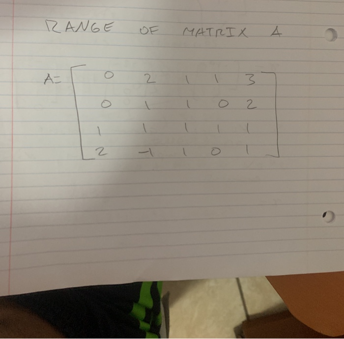 Solved RANGE OF MATRIX A | Chegg.com