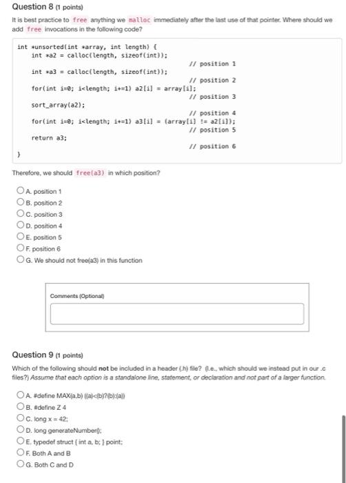 Solved Question 8 (1 points) It is best practice to free | Chegg.com