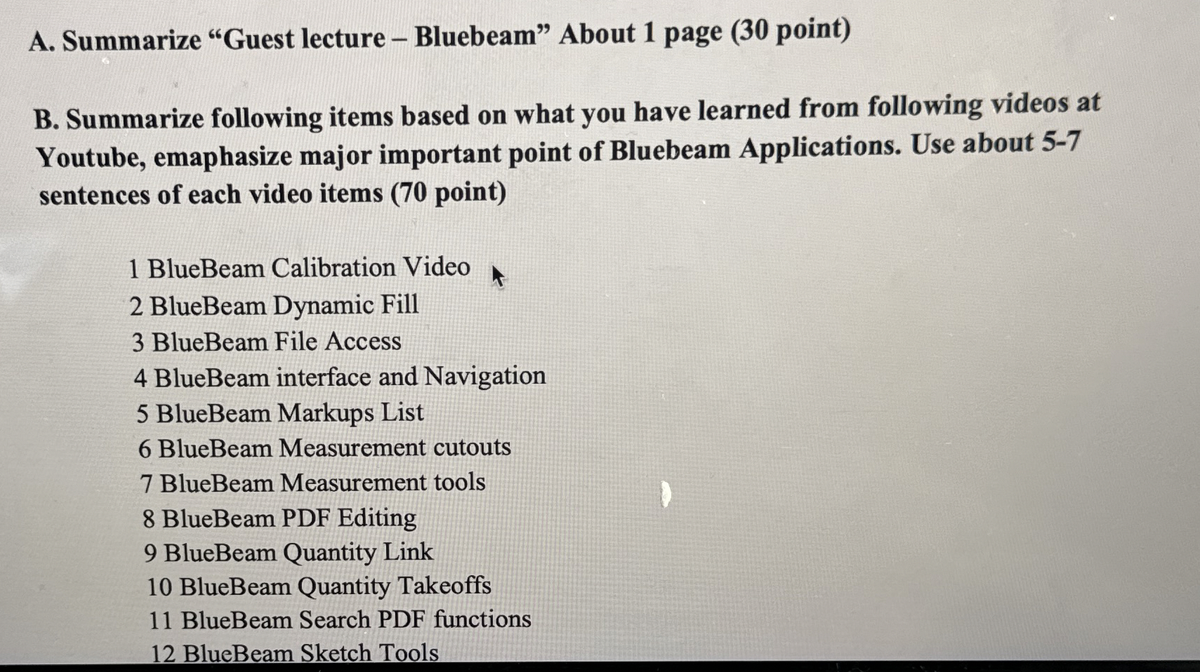 Solved A. ﻿Summarize "Guest lecture - ﻿Bluebeam" About 1 | Chegg.com