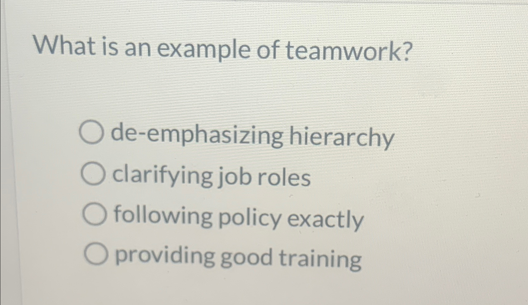 Solved What is an example of teamwork?de-emphasizing | Chegg.com