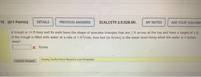 Solved 10. [O/1 Points] DETAILS PREVIOUS ANSWERS SCALCET9 | Chegg.com