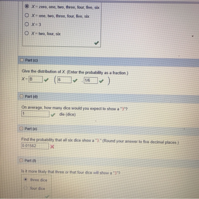 Solved Six different colored dice are rolled. Of interest is | Chegg.com