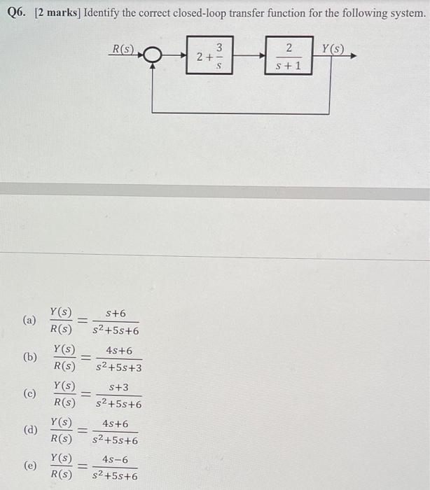 Solved Q6. [2 marks] Identify the correct closed-loop | Chegg.com