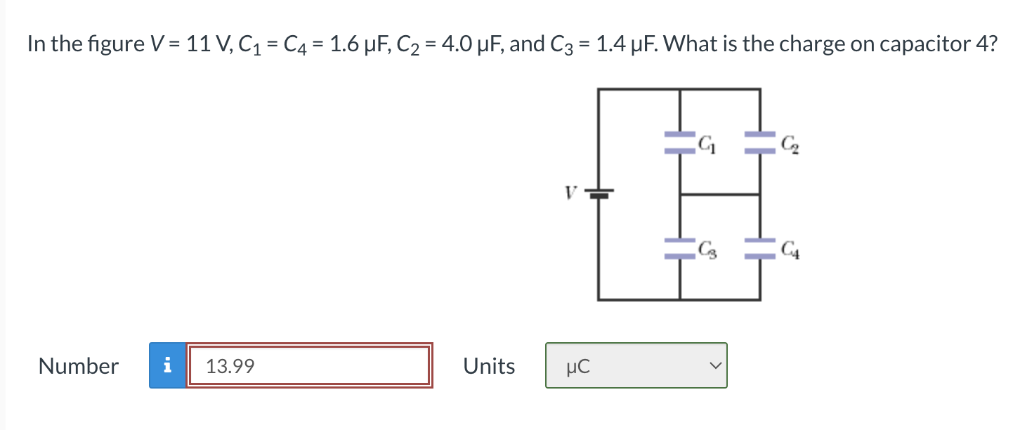 Solved In the figure V=11V,C1=C4=1.6μF,C2=4.0μF, ﻿and | Chegg.com