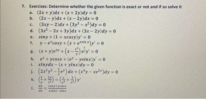 Solved 7. Exercises: Determine whether the given function is | Chegg.com