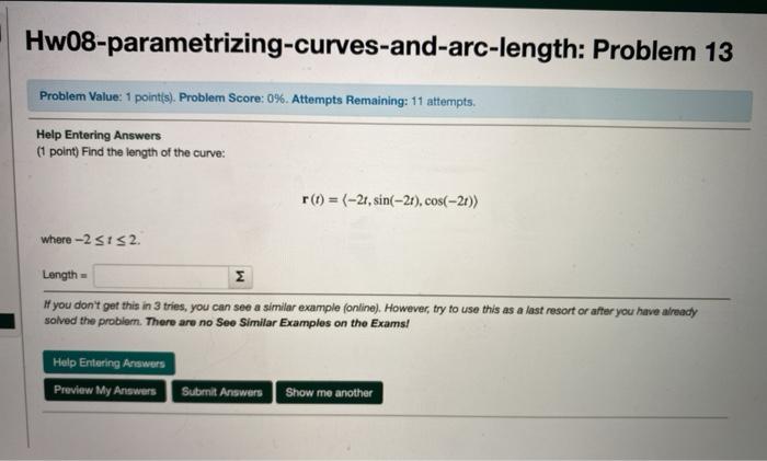 Solved Hw08-parametrizing-curves-and-arc-length: Problem 13 | Chegg.com