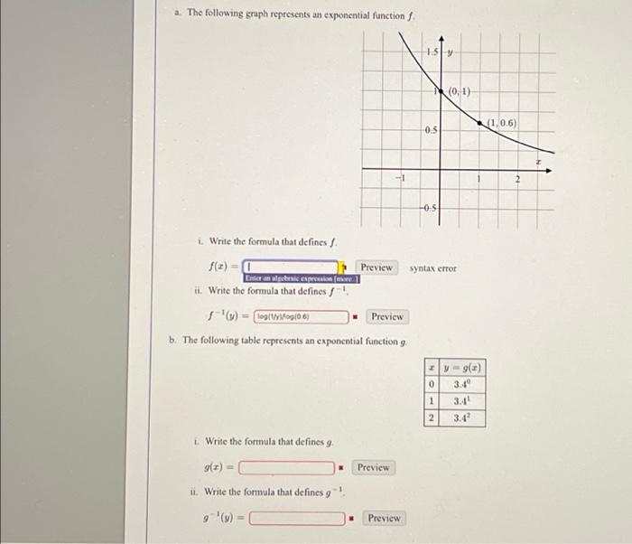 Solved a. The following graph represents an exponential | Chegg.com