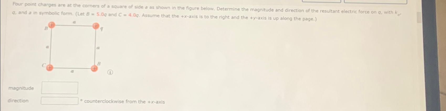 Solved Four point charges are at the corners of a square of | Chegg.com
