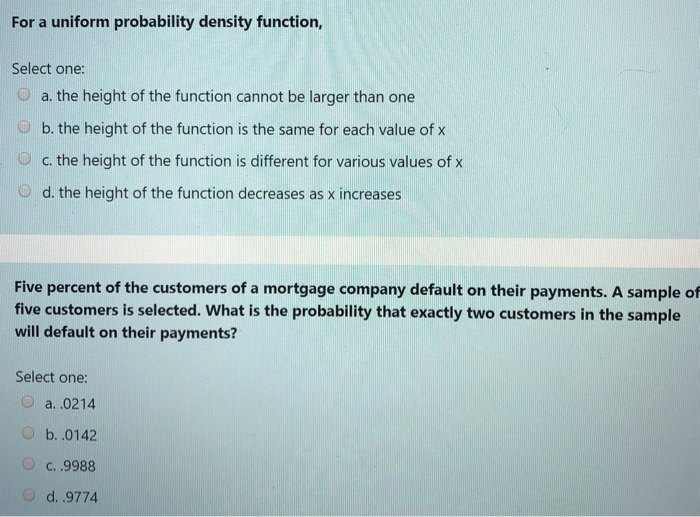 Solved For a uniform probability density function, Select | Chegg.com