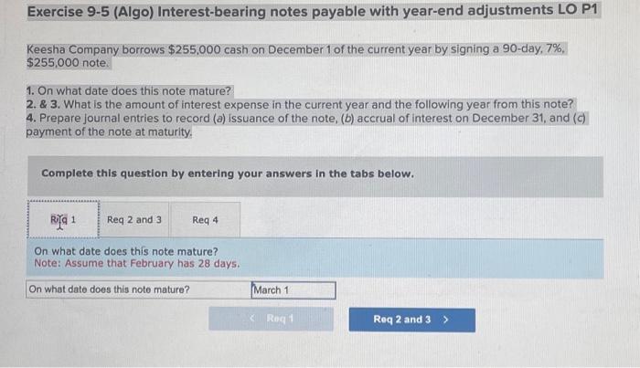 Solved Exercise 9-5 (Algo) Interest-bearing notes payable | Chegg.com