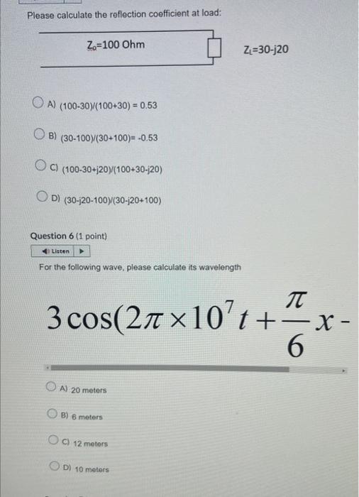 Solved Please calculate the reflection coefficient at load: | Chegg.com