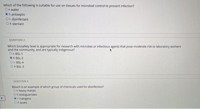 Solved QUESTION 4 Which of the following microbial control | Chegg.com