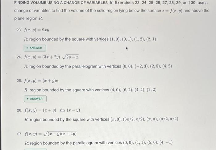 Solved FINDING VOLUME USING A CHANGE OF VARIABLES In | Chegg.com