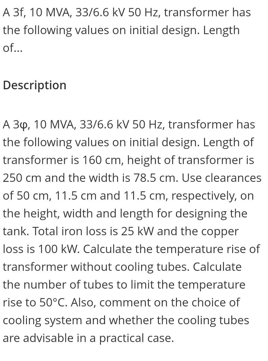 Solved A 3f, 10 MVA, 33/6.6 kV 50 Hz, transformer has the | Chegg.com