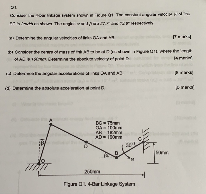 Solved Q1. Consider the 4-bar linkage system shown in Figure | Chegg.com