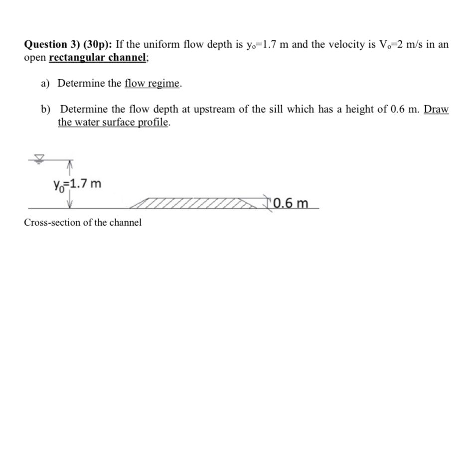 Solved Question 3) (30p): If the uniform flow depth is | Chegg.com